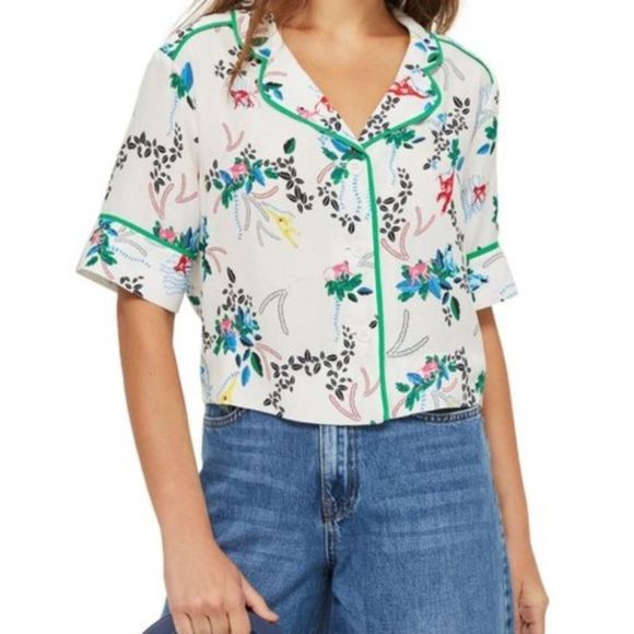 Topshop | Tops | Topshop Boxy Button Up Blouse With Jungle Monkey Motif ...